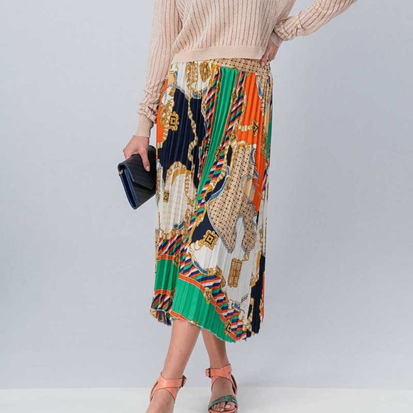Skirts | Scarf Print Multi Printed Pleated Skirt | Poshmark